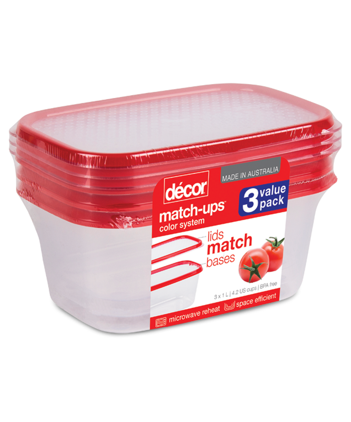 Match-Ups Basics Oblong, Red, 1L, 3pk | Décor Australia – Décor Australia